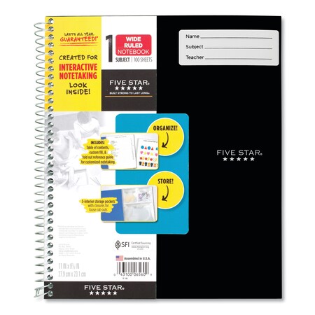 Five Star Interactive Notebook, 1 Sub, Wide Rule, Astd Cover, 11x8.5, 100 Shts 06560 | Zoro